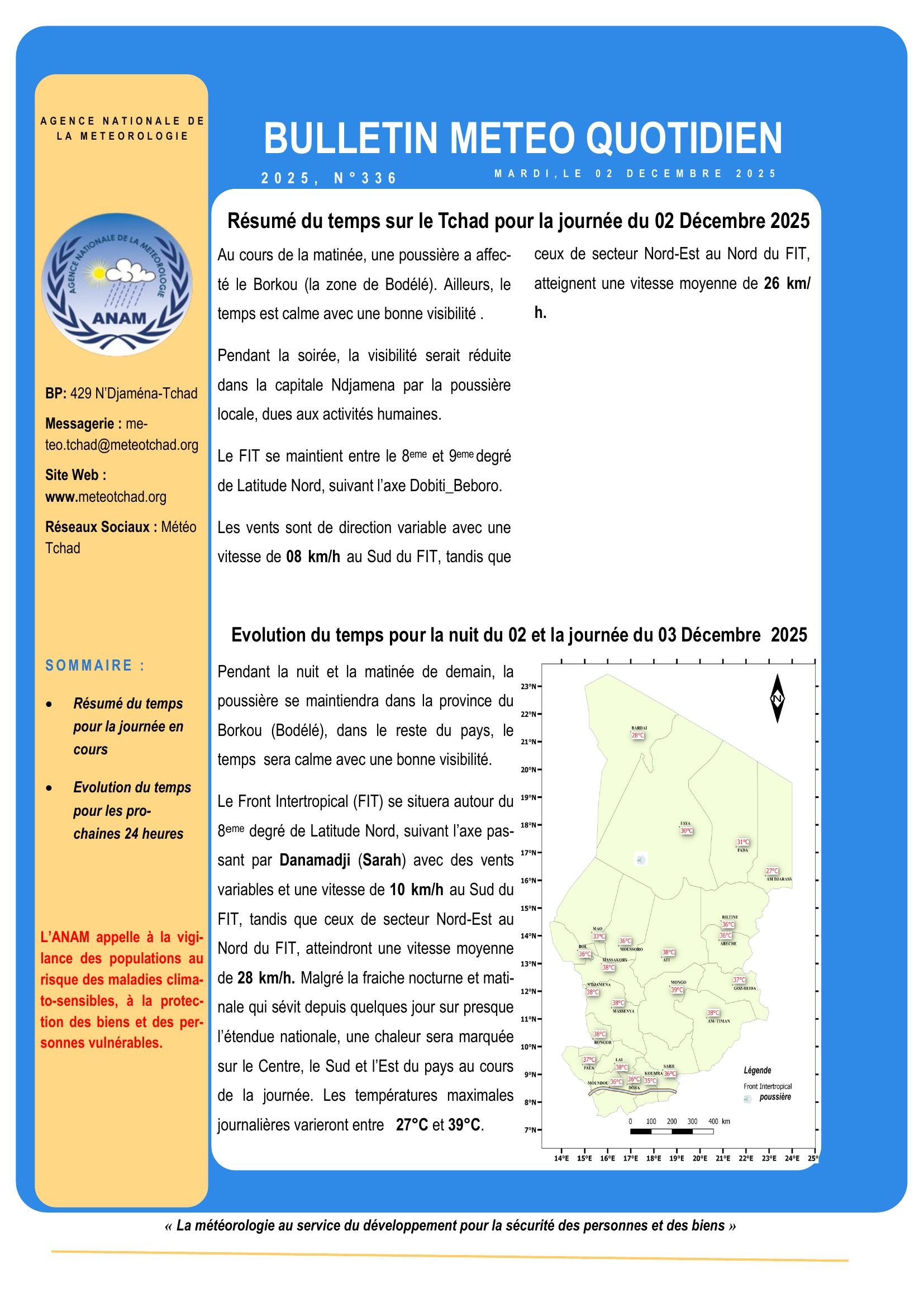 Bulletin de la Prévision Météorologique Quotidien du 02 au 03 Décembre 2025